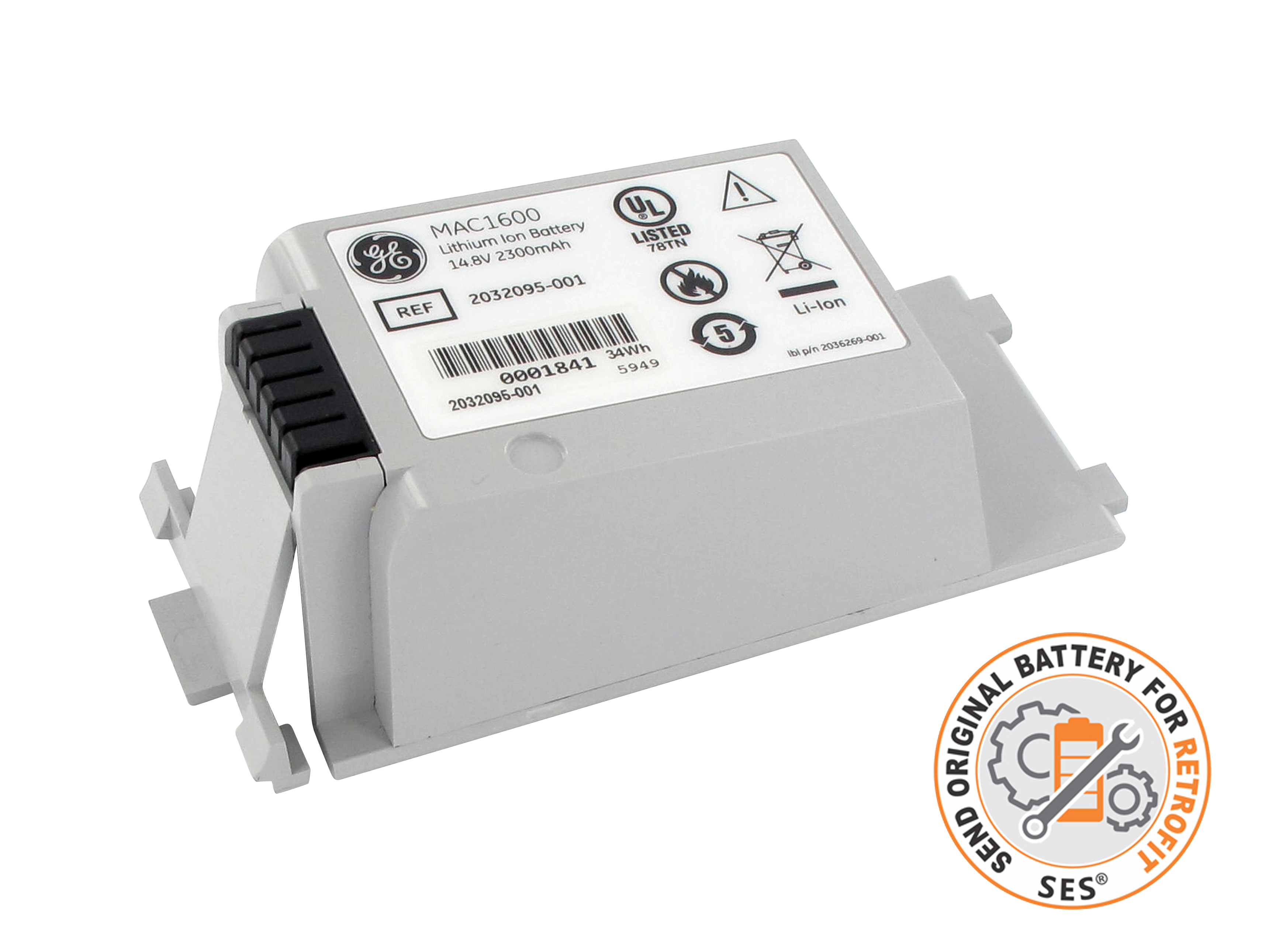 14.8V 2600mAH, LI-ION BATTERY FOR GE MAC 1600